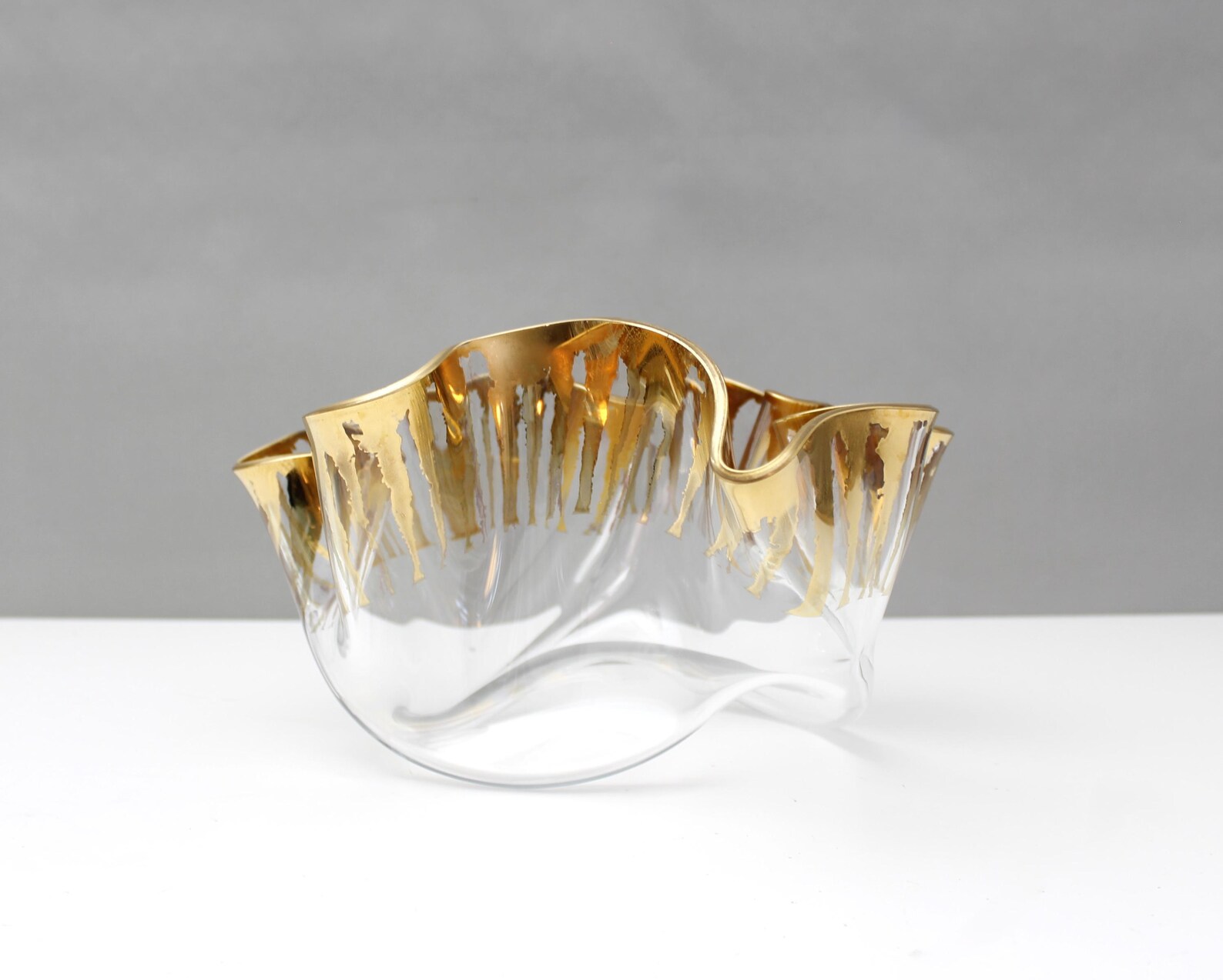 Laurel Fyfe Slumped Glass Vase Gold Trim Handkerchief Bowl Ruffled Post ...
