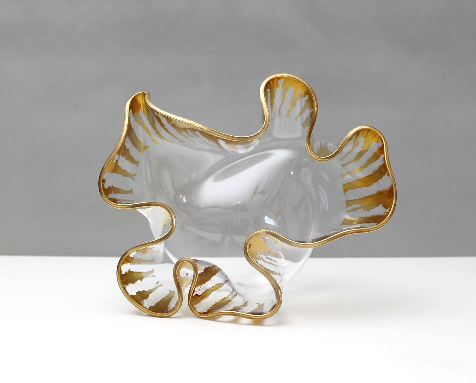 Laurel Fyfe Slumped Glass Vase Gold Trim Handkerchief Bowl Ruffled Post ...