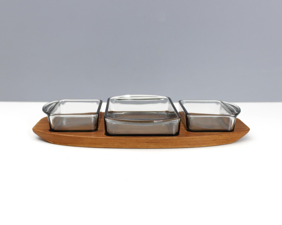 Vintage Teak Divided Serving Tray With Removable Glass Inserts Danish ...