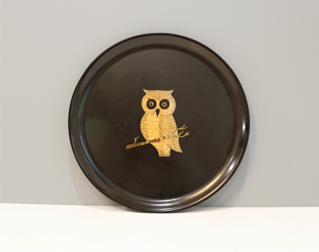 Couroc Owl Plate Round Gold Inlay Couroc of Monterey Mid Century Dish ...