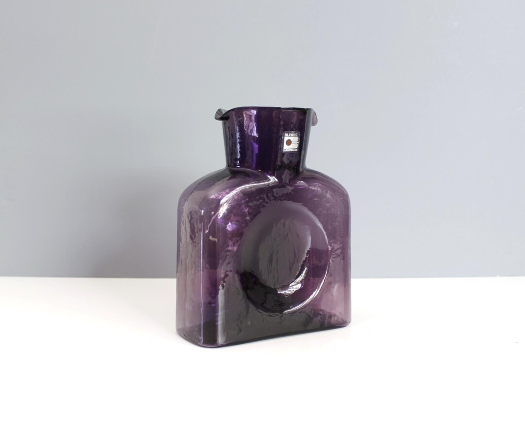 Blenko Purple Glass Water Bottle Pitcher Amethyst Mid Century Modern ...
