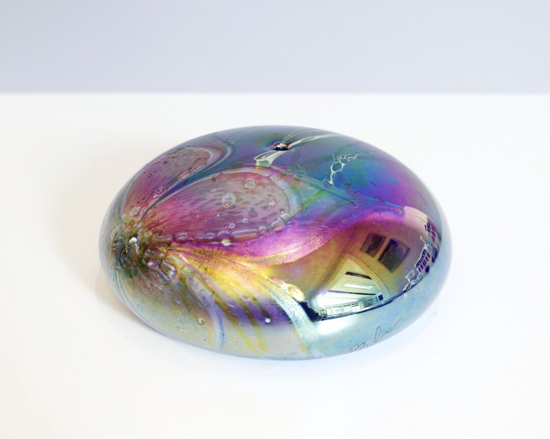 Vintage Glasshouse Studio Oil Lamp Eric Brakken Iridescent Flower Art ...