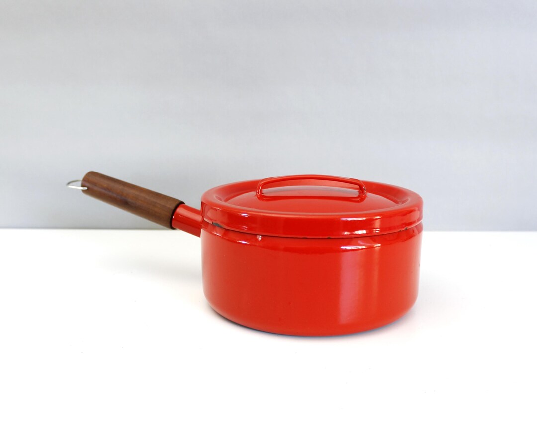 Vintage Finel Enamel Sauce Pan Pot Red Seppo Mallat Arabia Finland ...