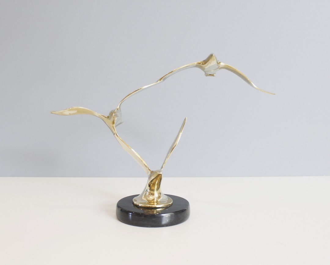 Vintage Brass Birds in Flight Statue Seagulls Marble Mid Century - Etsy