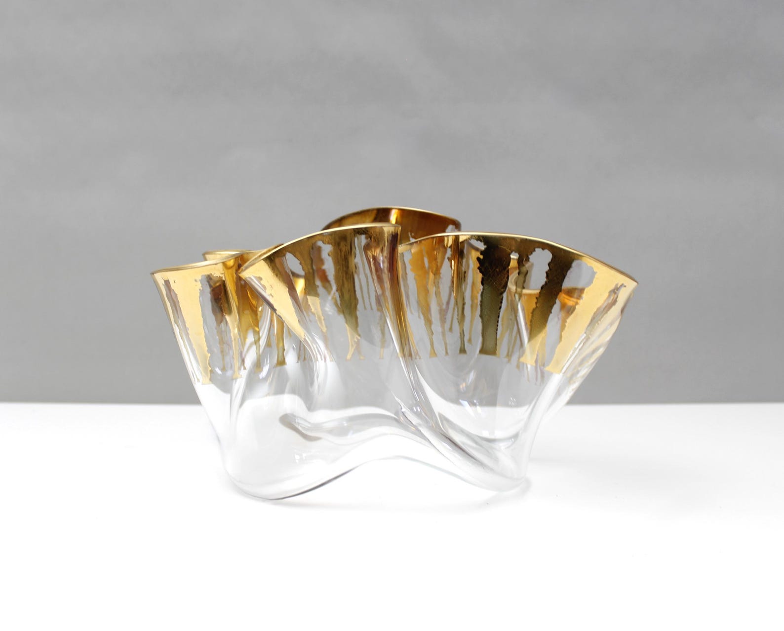 Laurel Fyfe Slumped Glass Vase Gold Trim Handkerchief Bowl Ruffled Post ...
