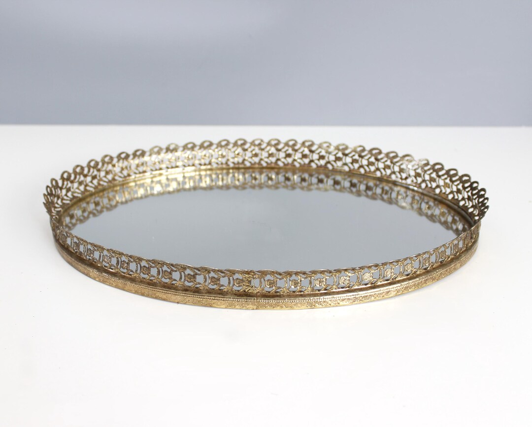 Vintage Brass Ormolu Mirror Tray Vanity Tray Mid Century Mirrored ...