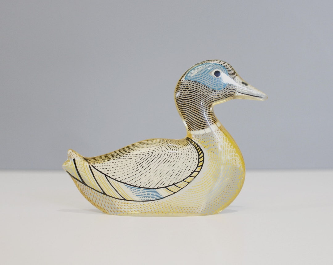 Vintage Abraham Palatnik Mallard Duck Figurine Lucite Blue Yellow Mid ...