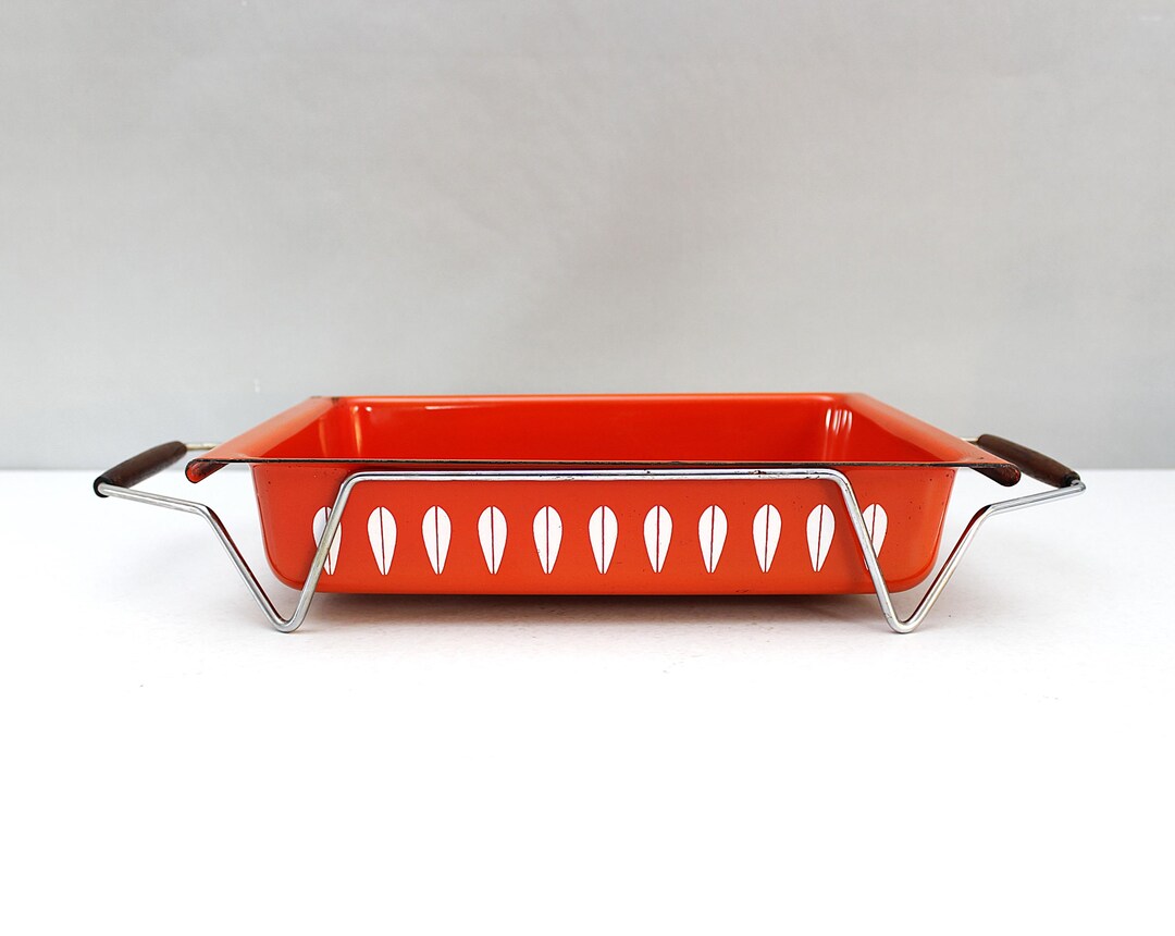 Cathrineholm Norway Lasagna Pan With Caddy Red Orange Enamel Danish ...
