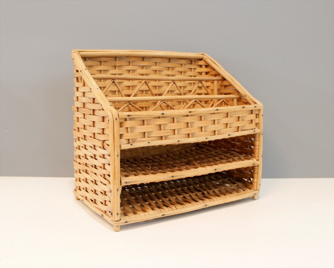 Vintage Woven Desk Organizer Letter Holder Basketweave Wicker - Etsy