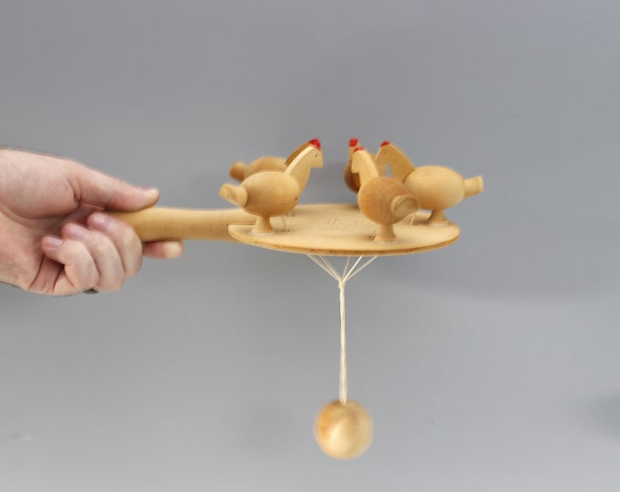 Vintage Swedish Pecking Chickens Wood Toy Paddle Toy Hens Wooden ...
