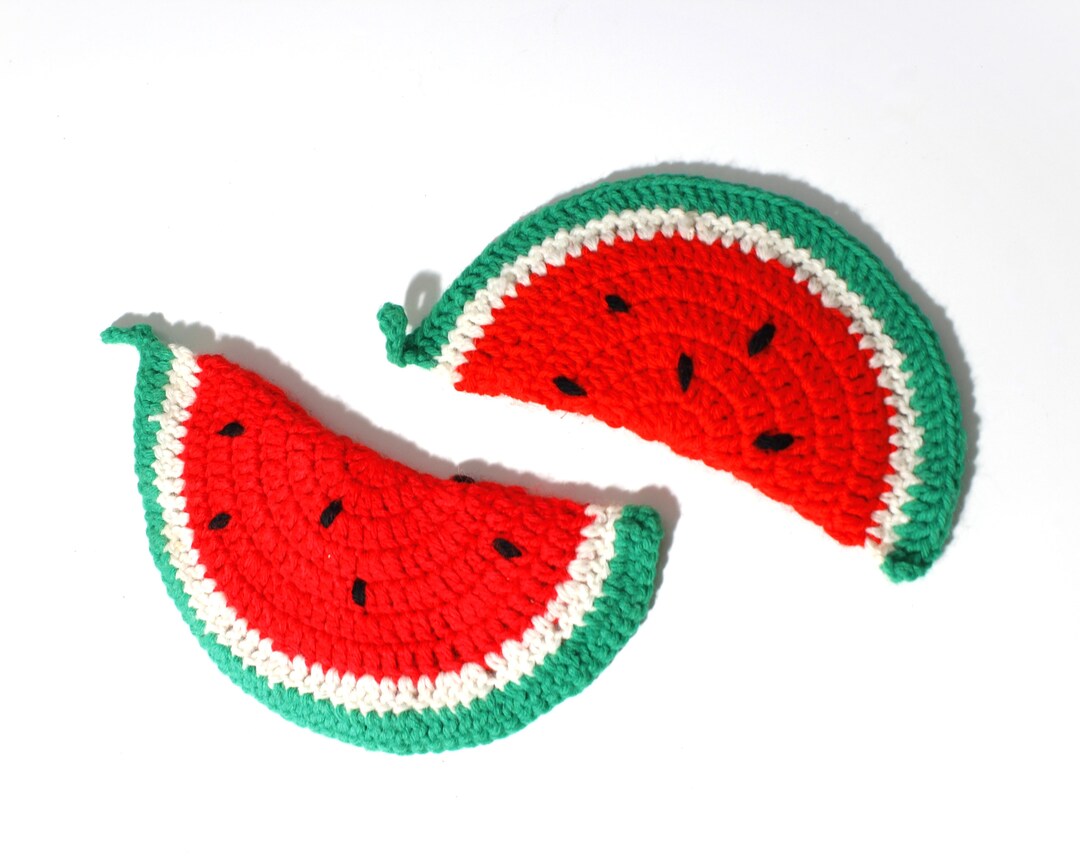 2 Vintage Crocheted Watermelon Pot Holders Trivets Handmade Crochet ...