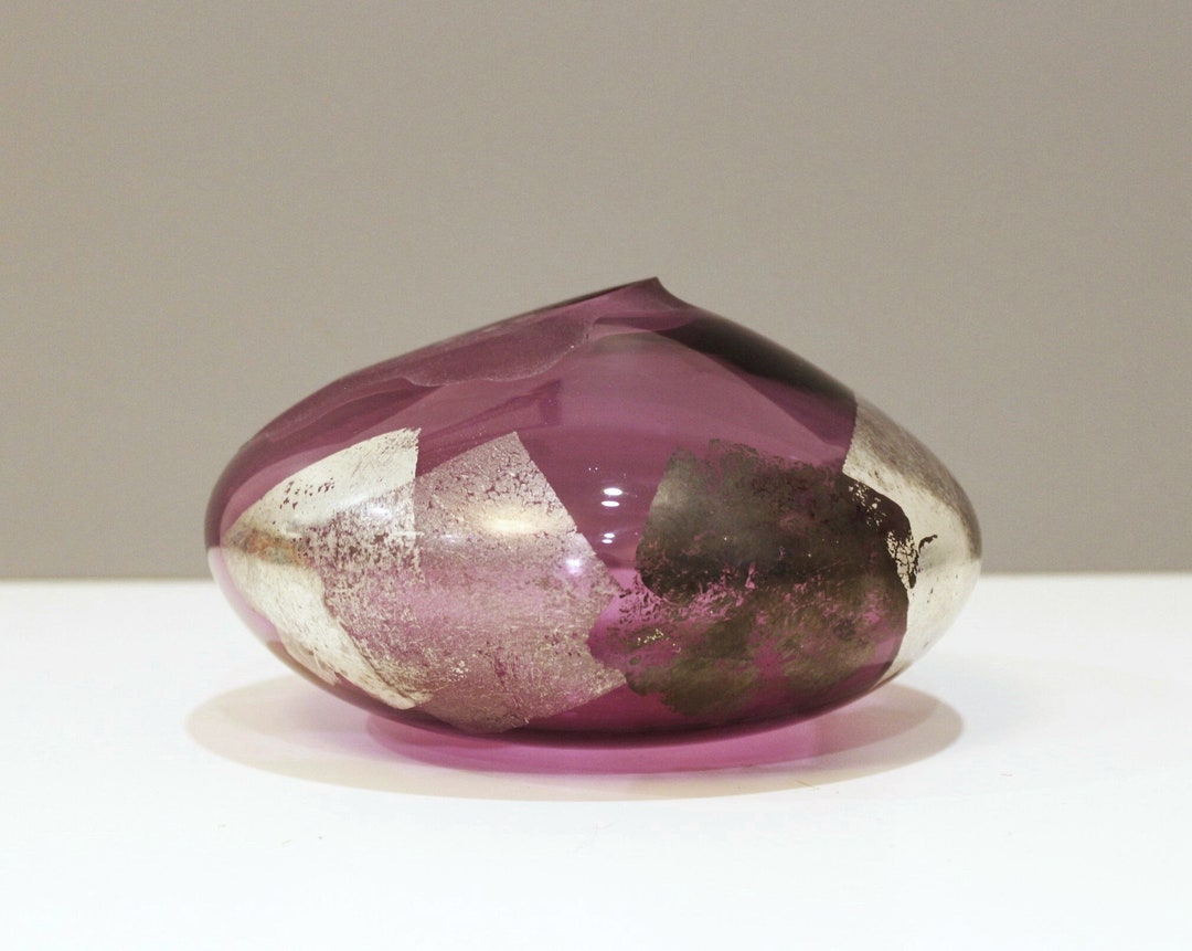 Vintage Toland Peter Sand Glass Vase Purple Silver Art Glass 1984 ...