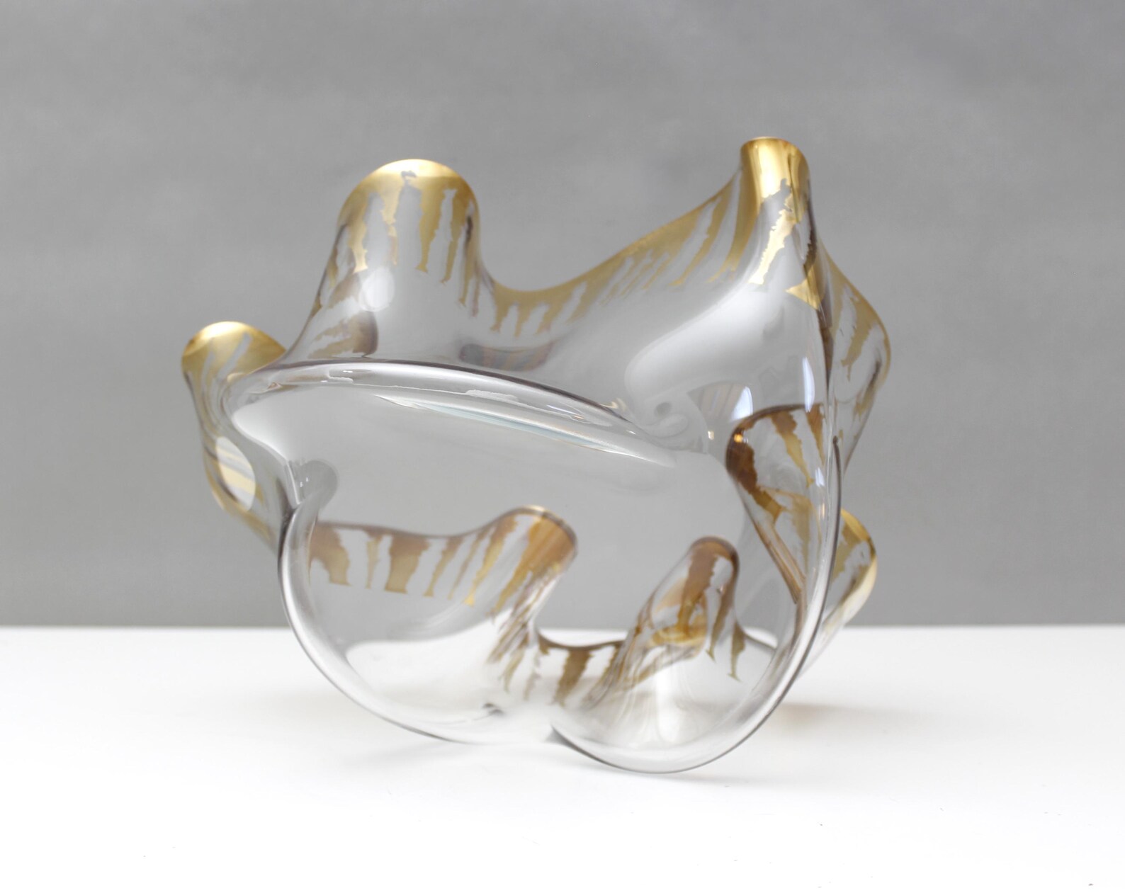 Laurel Fyfe Slumped Glass Vase Gold Trim Handkerchief Bowl Ruffled Post ...