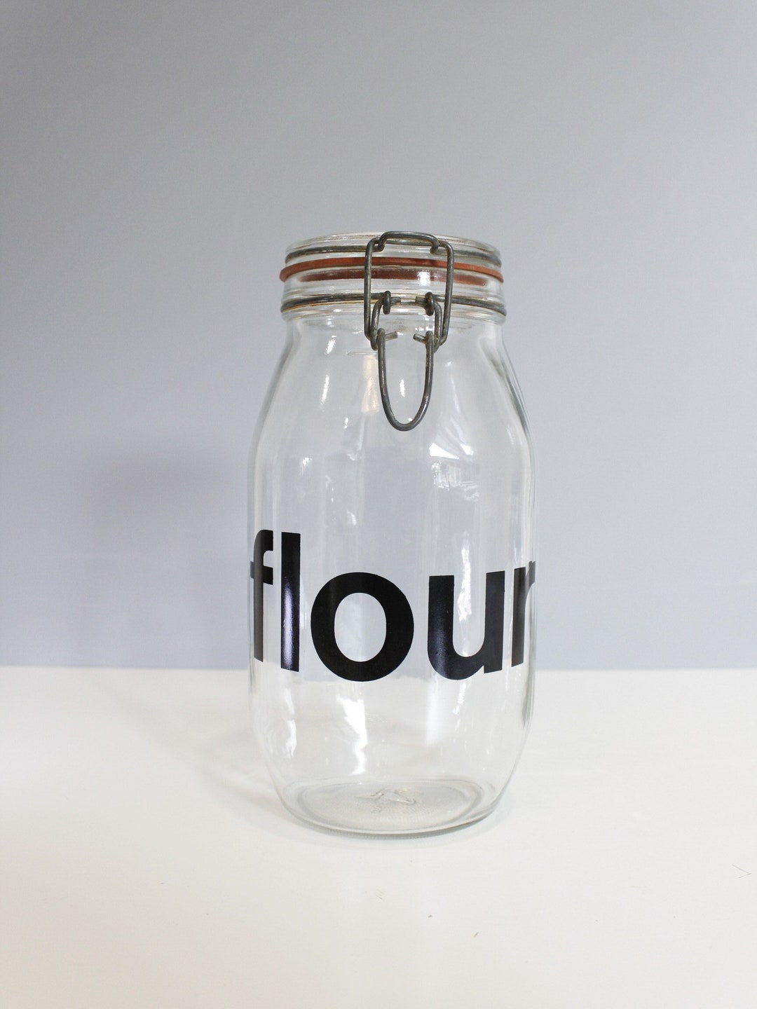 Vintage Glass Storage Jar Canister Flour Mid Century Modern Typography ...