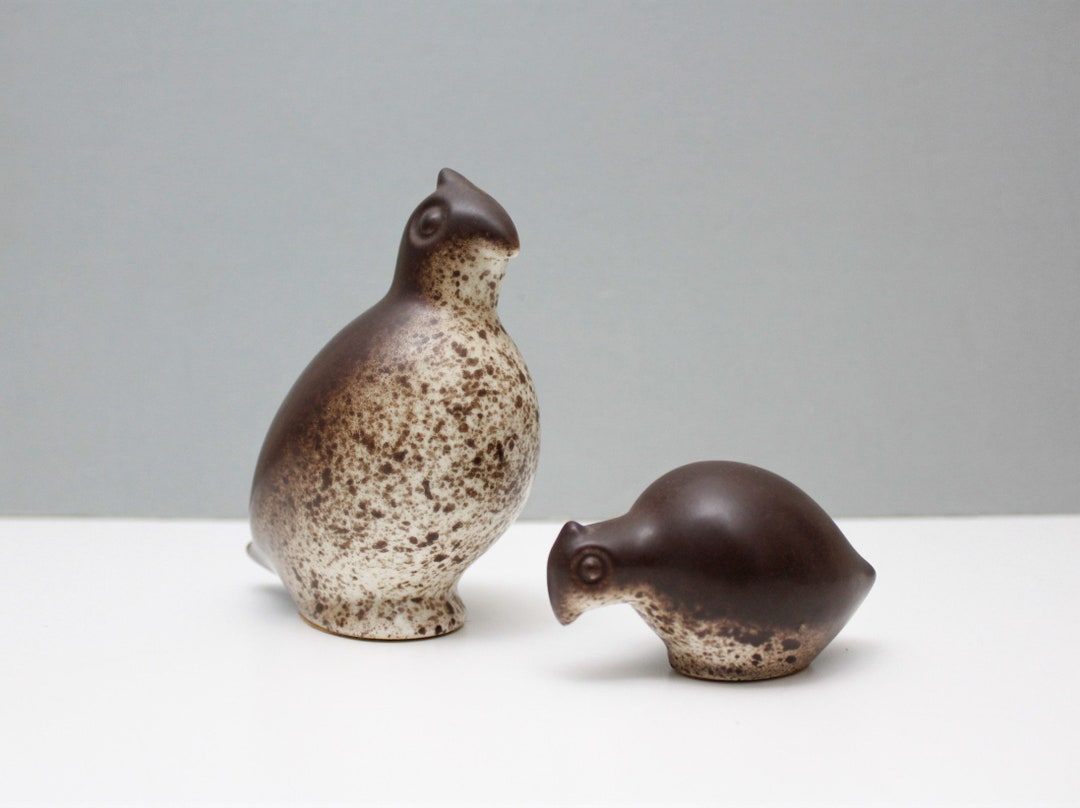 2 Howard Pierce Ceramic Quails Bird Figurines Speckled Mid Century ...