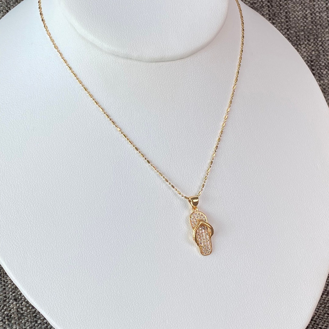 18K Gold Filled, Paved, Flip Flop, Pendant, Choker, Necklace, Elegant ...