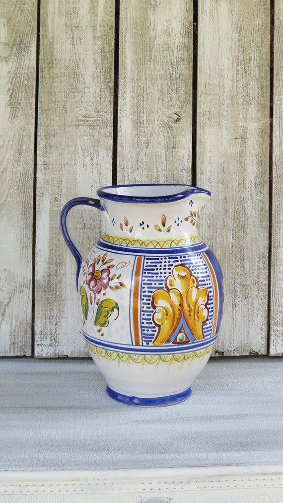 Beautiful Large Pottery Water Pitcher Jug Talavera Mexican | Etsy