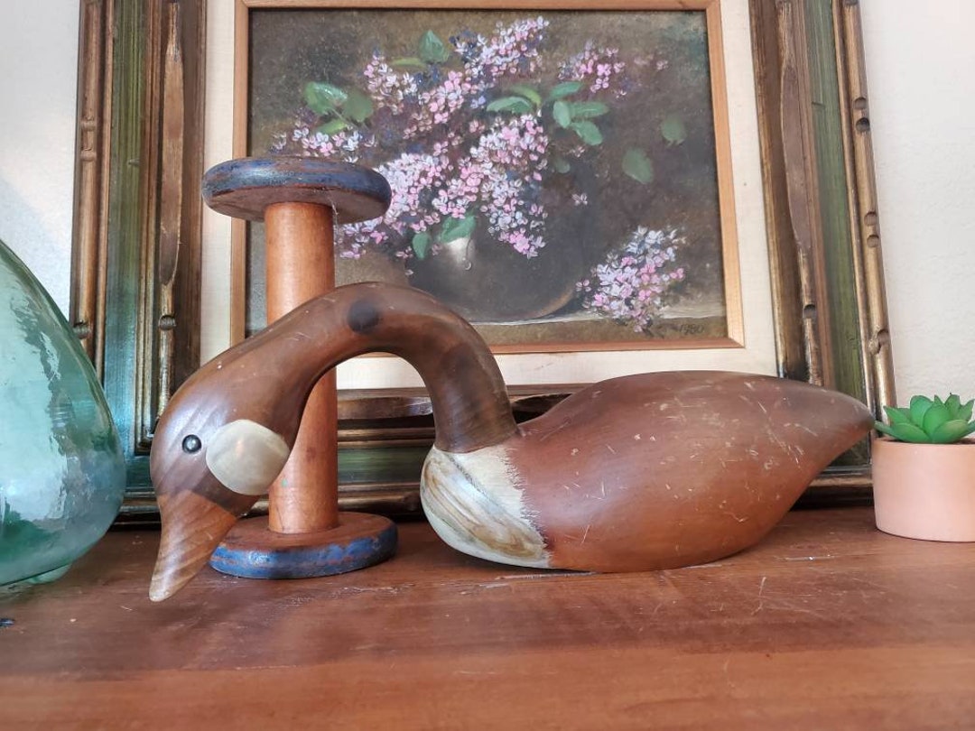Vintage Hand Carved Goose Decoy Artist Signed - Rustic Cabin Lakehouse ...