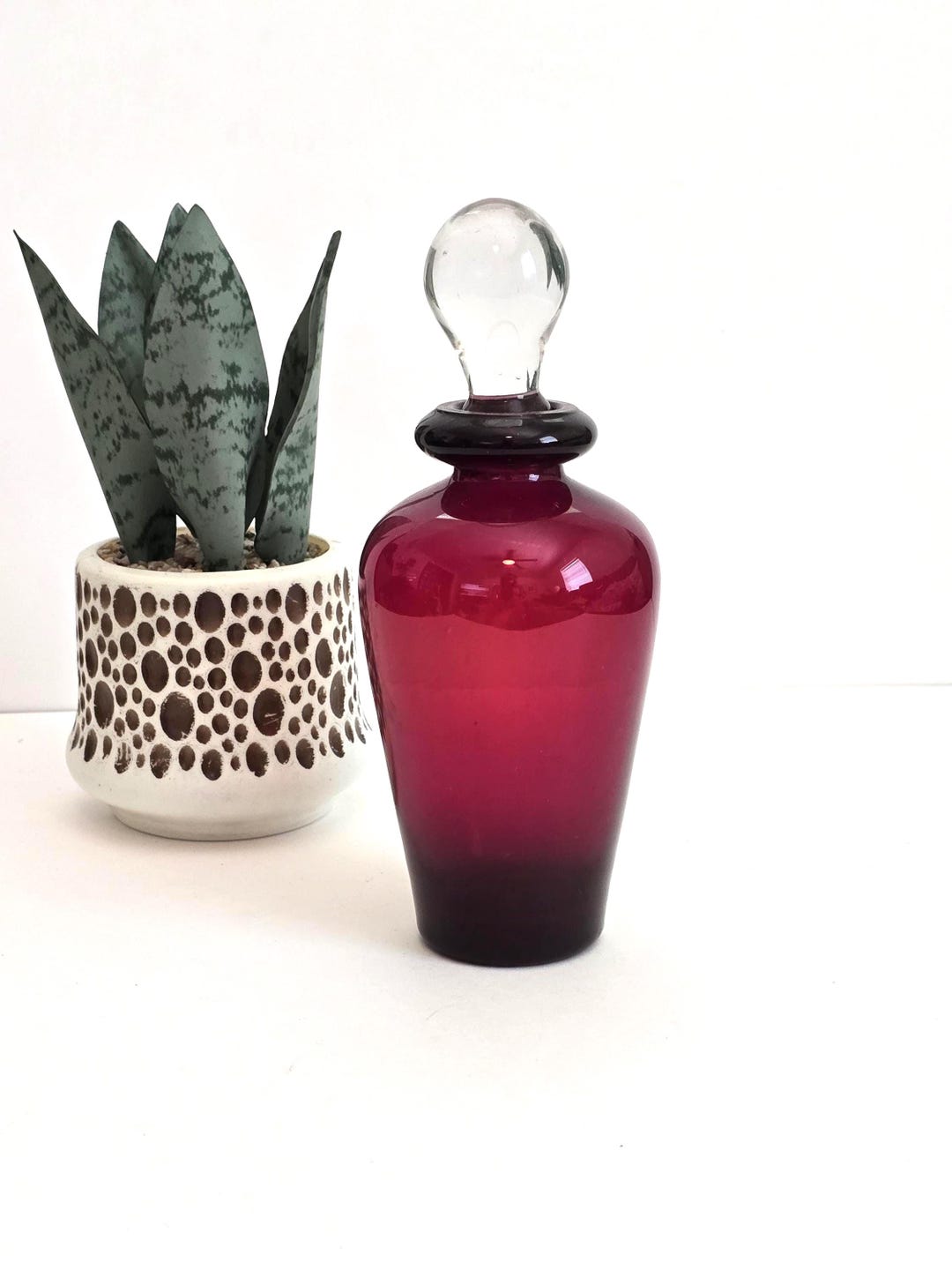 Vintage Ruby Glass Bottle With Stopper - Red Glass Perfume Bottle - Etsy