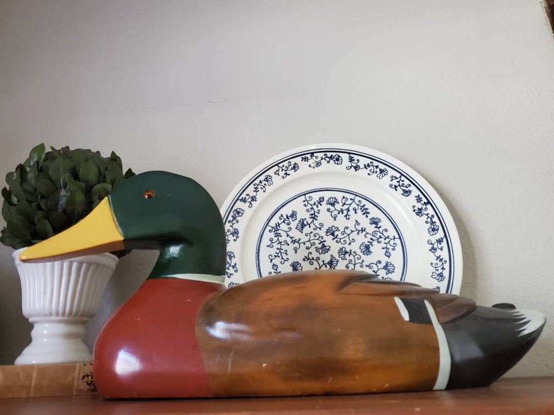 Vintage Solid Wood Carved Mallard Duck Decoy Rustic Cabin Lakehouse ...