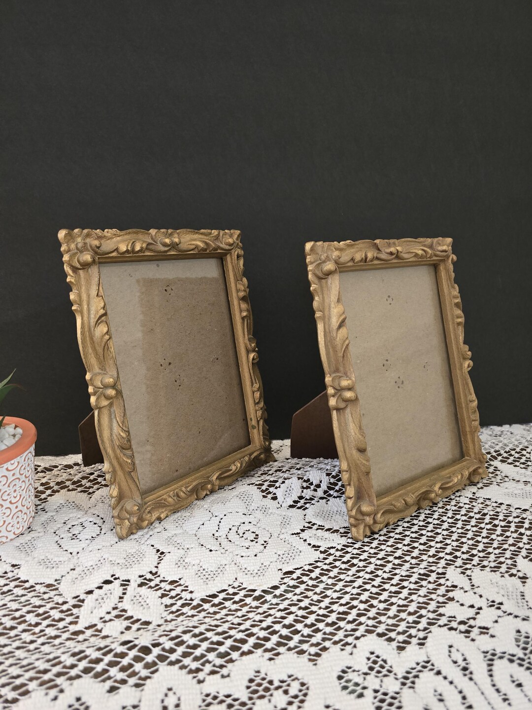 Vintage Set Gold Picture Frames 5x7 Ornate Faux Wood 1970's Picture ...