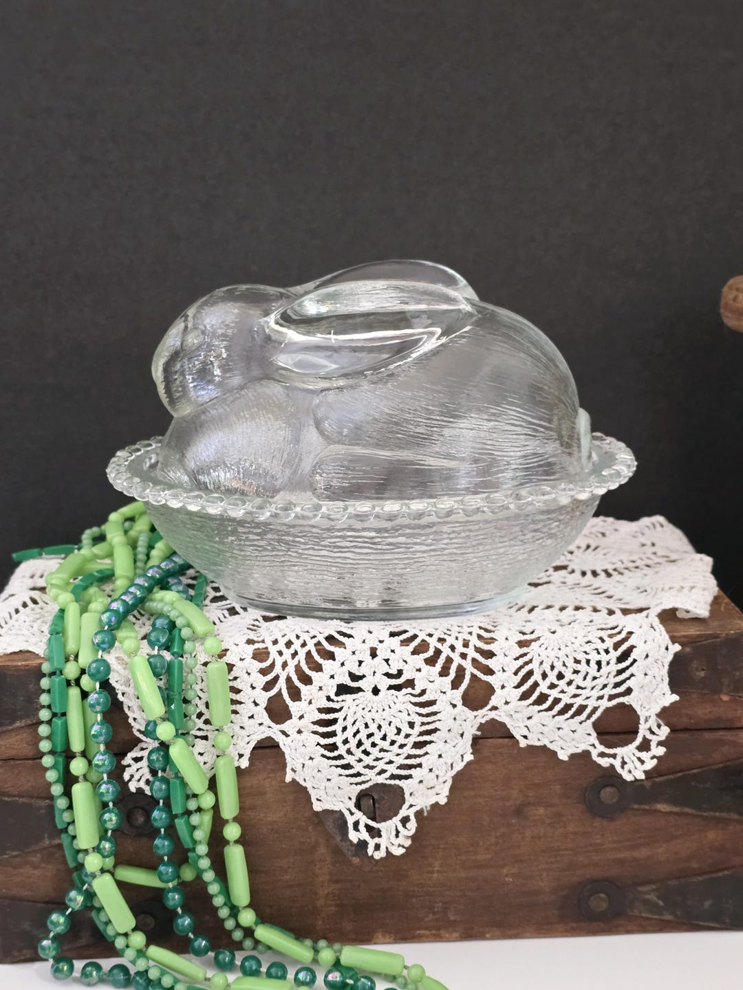 Vintage Glass Rabbit Nesting Candy Dish Indiana Glass Rabbit Bunny ...