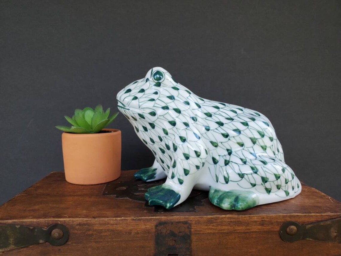 Green and White Hand Painted Frog Figurine by Andrea BY Sadek - Etsy