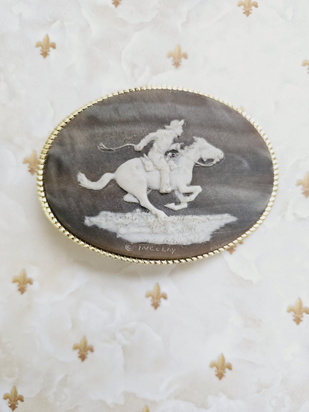 Vintage Western Belt Buckle Stone Incolay Pony Express Horse Rider - Etsy