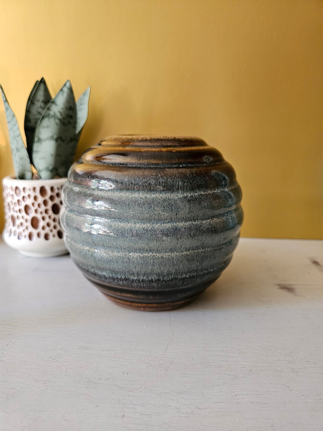 Vintage Mid Century Pottery Vase Beehive Design Vintage Stoneware ...