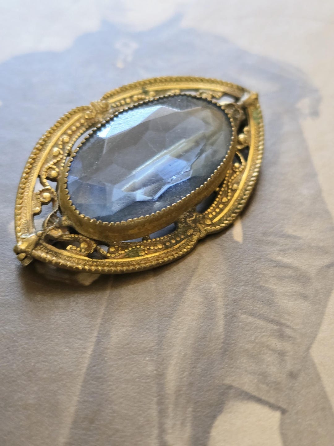 Antique Blue Glass Brooch Victorian Art Nouveau - Blue Glass Paste - Etsy
