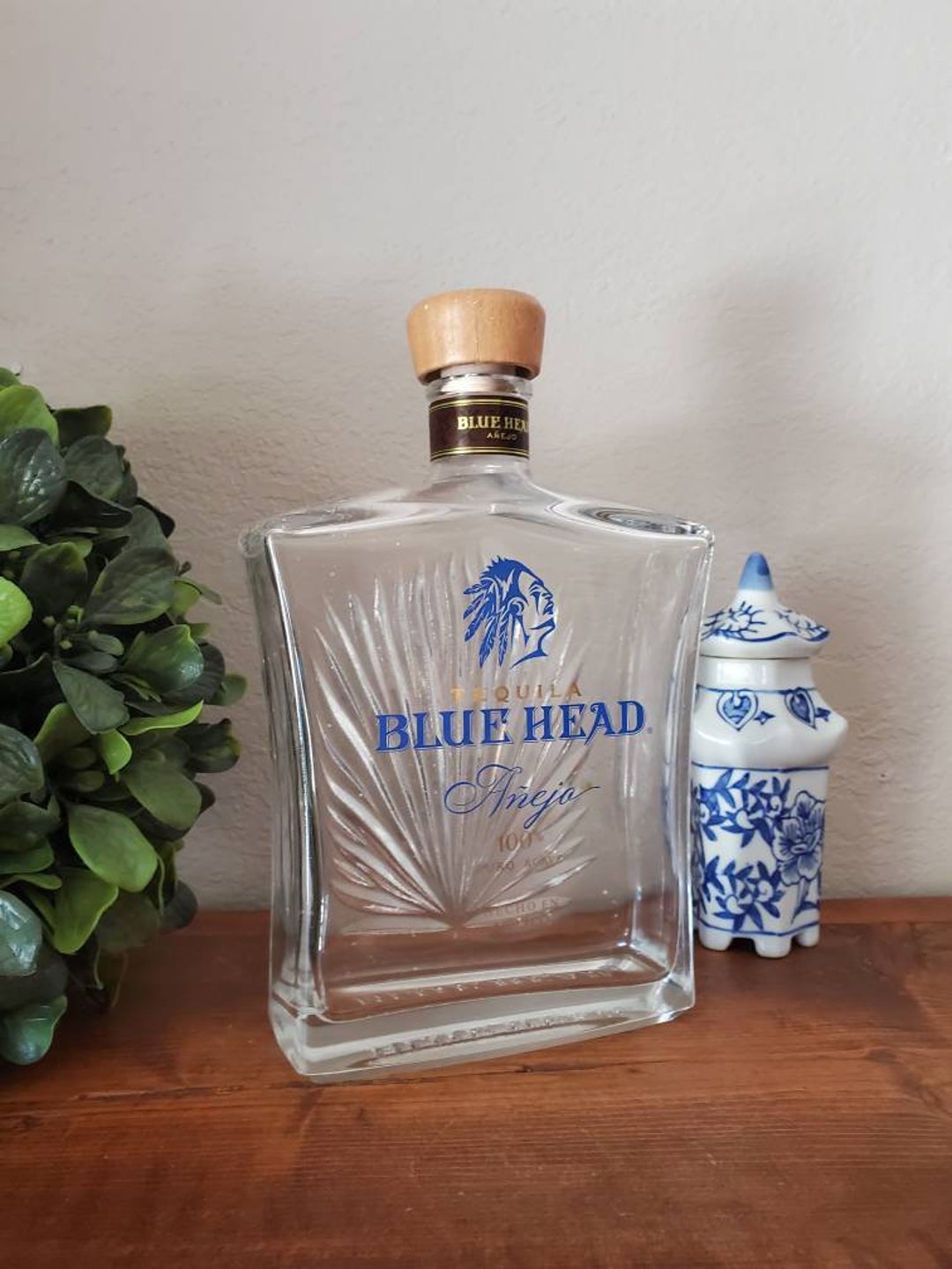 Blue HEAD Tequila Bottle Barware Decanter - Glass Decanter - Etsy