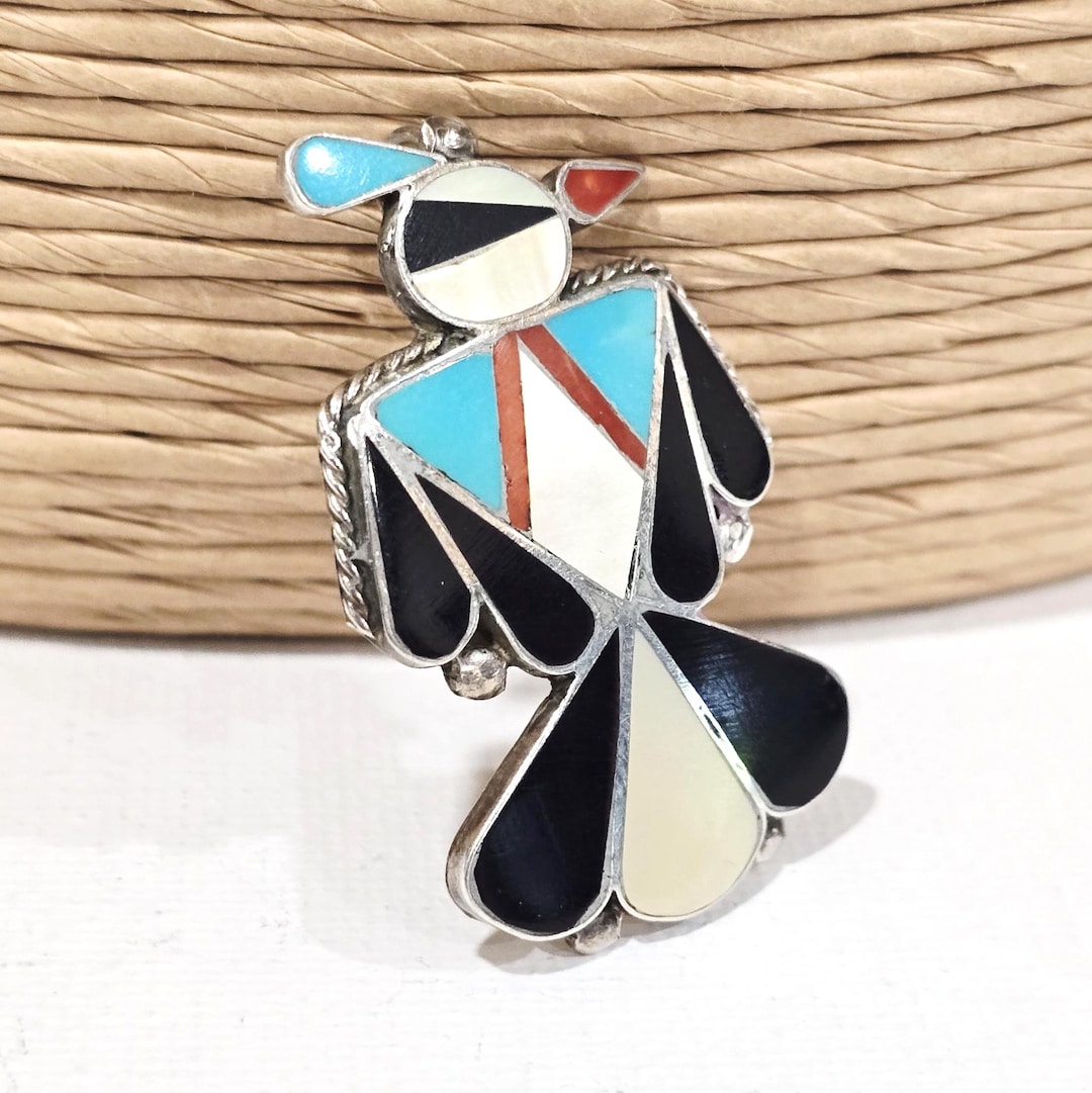 Native American Zuni Thunderbird Sterling Pendant Pin Turquoise Coral ...