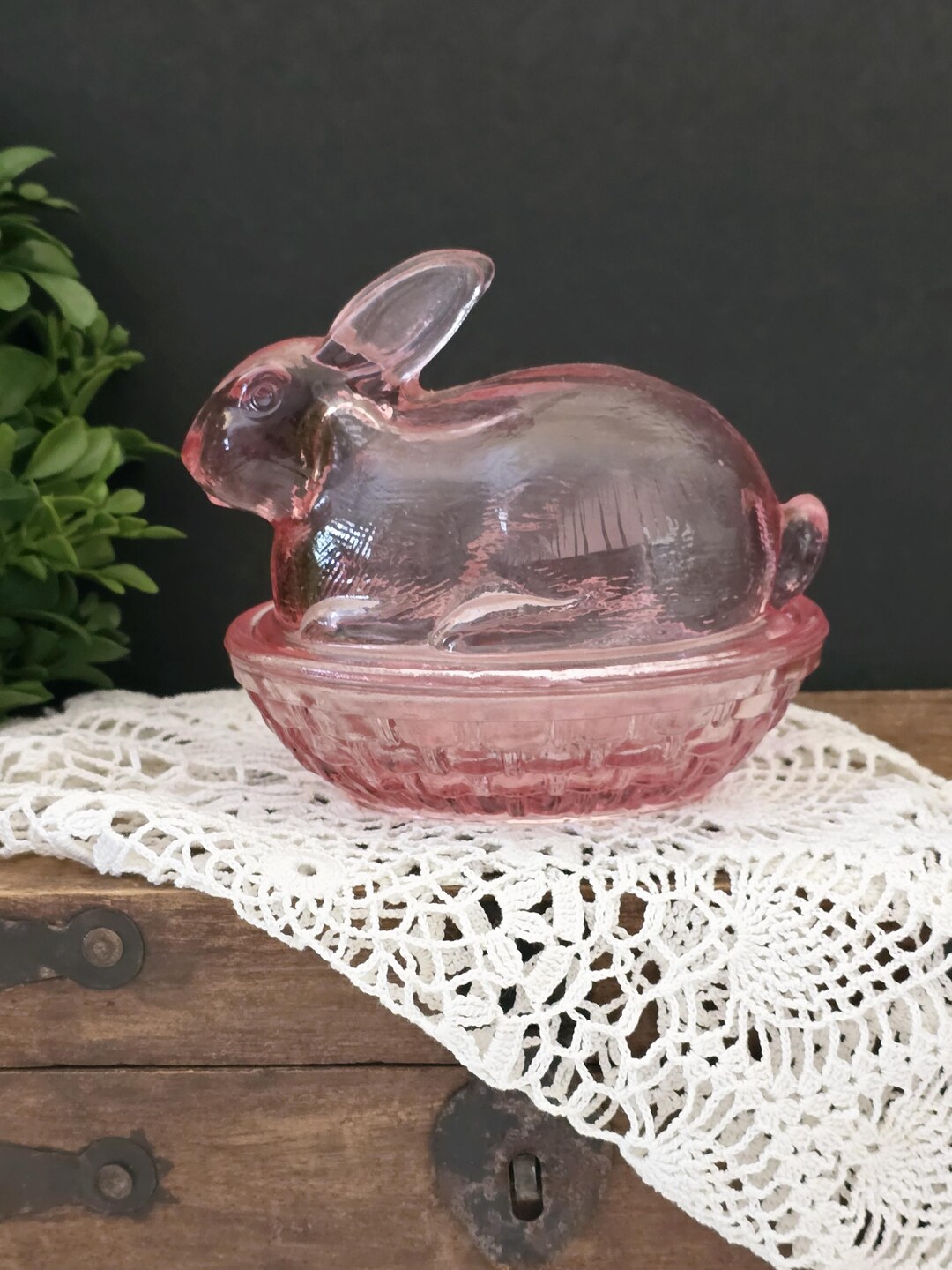 Vintage Pink Glass Rabbit Nesting Dish Bunny Candy Dish - Etsy