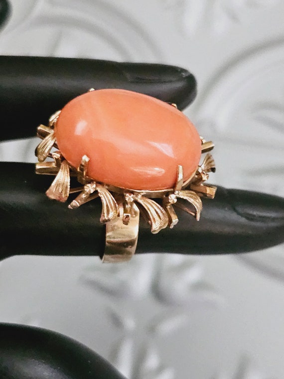 Vintage 14k Gold Coral Ring Large - 14k Yellow Gold C… - Gem