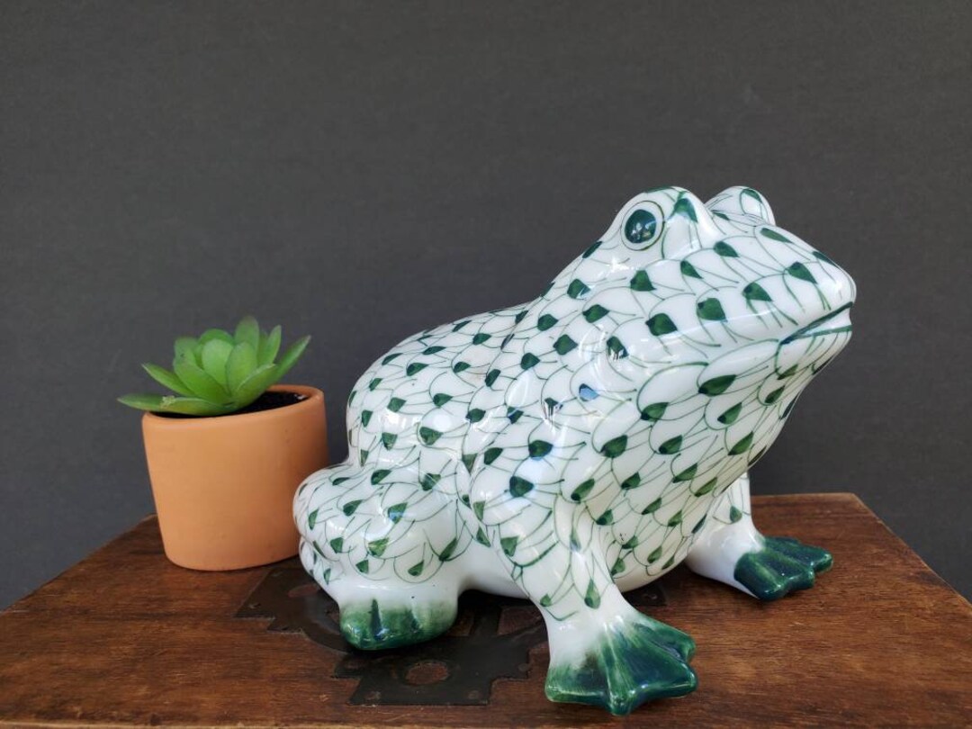 Green and White Hand Painted Frog Figurine by Andrea BY Sadek Vintage ...