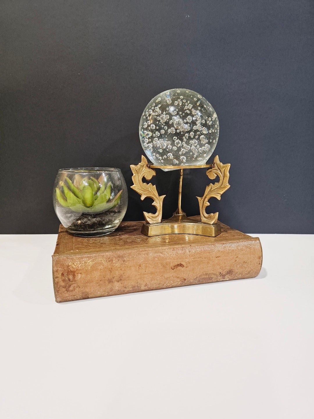 Vintage Brass Orb Stand Orb Holder Display - Brass Sphere Stand Dragons ...