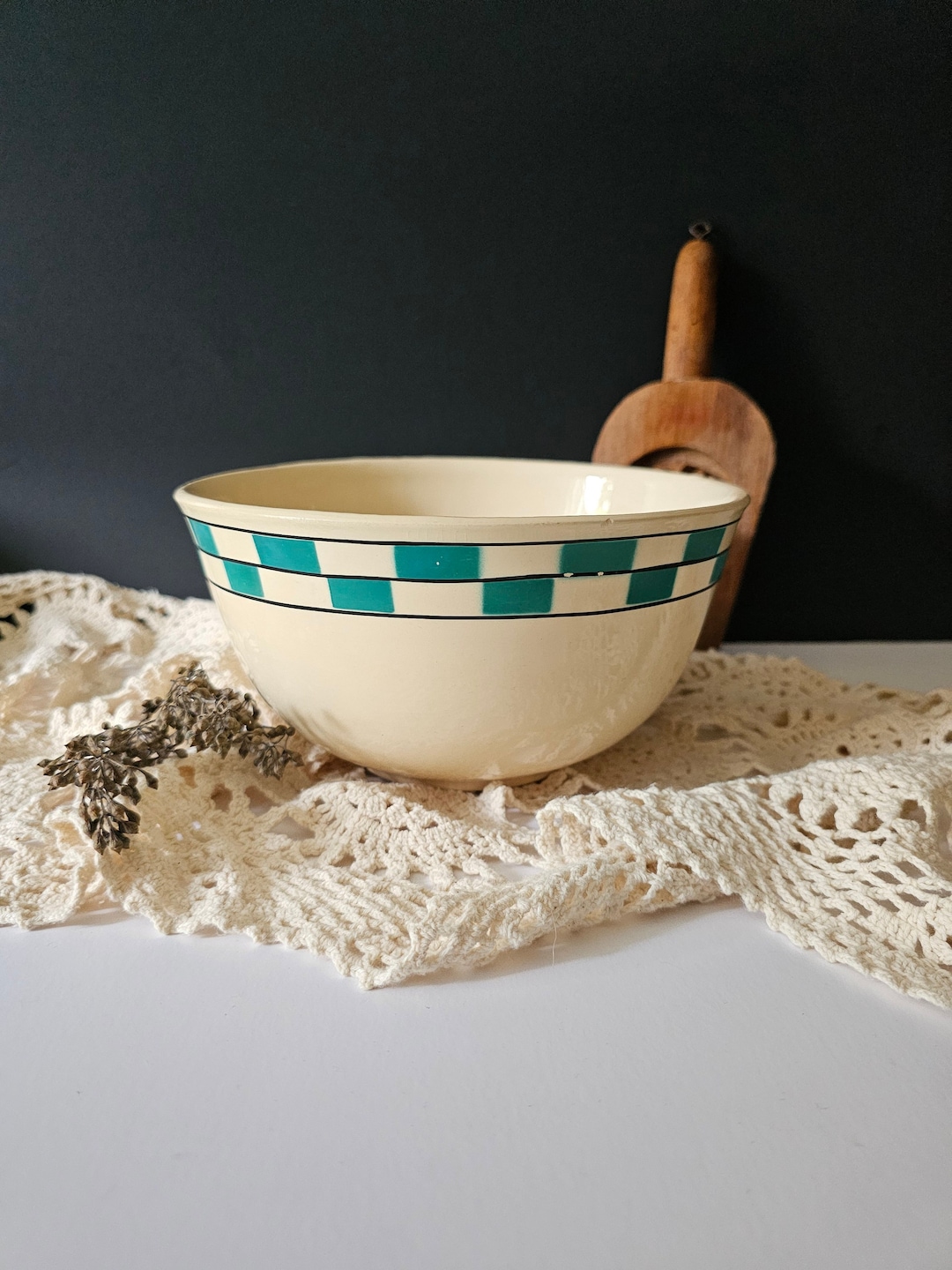 Rare Antique Edwin Bennett Pottery Mixing Bowl Checkered Pattern 1930's ...