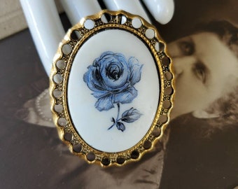 Porcelain Blue Rose Brooch - Etsy