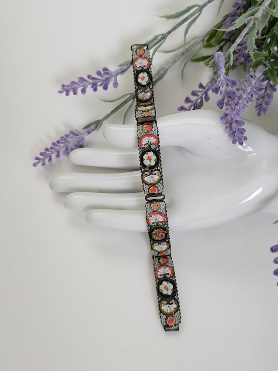 Antique Italy Mosaic Bracelet - Floral Micro mosaic B… - Gem