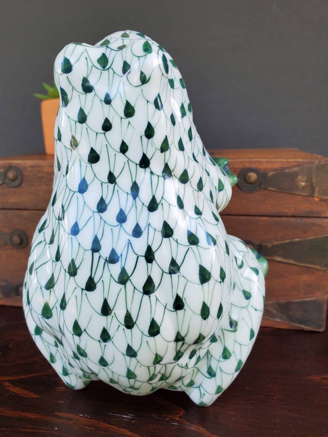 Green and White Hand Painted Frog Figurine by Andrea BY Sadek - Etsy