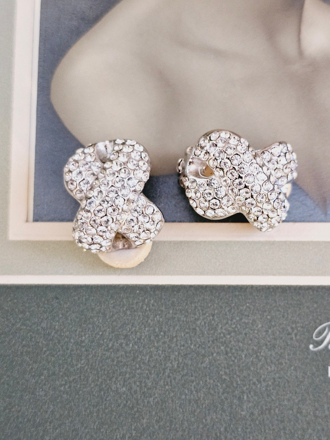 Vintage Jarin Kasi Crystal Pave Clip on Earrings Made in USA Sparkle ...