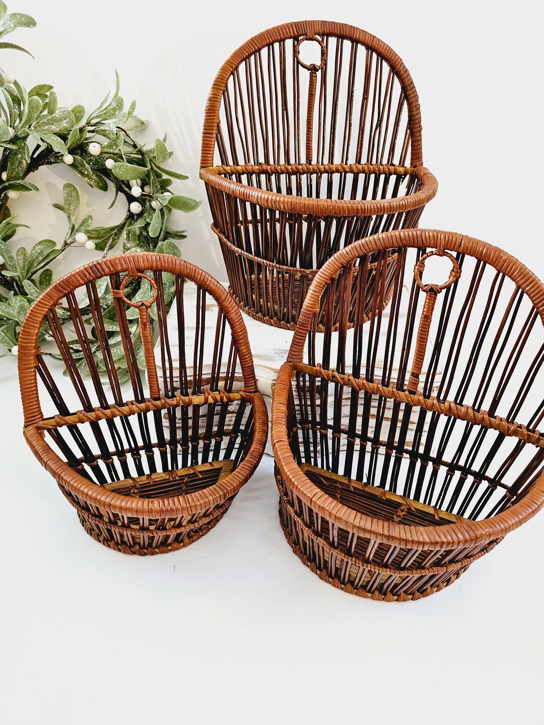 Vintage Set Wall Hanging Baskets Greenery Baskets Wall - Etsy