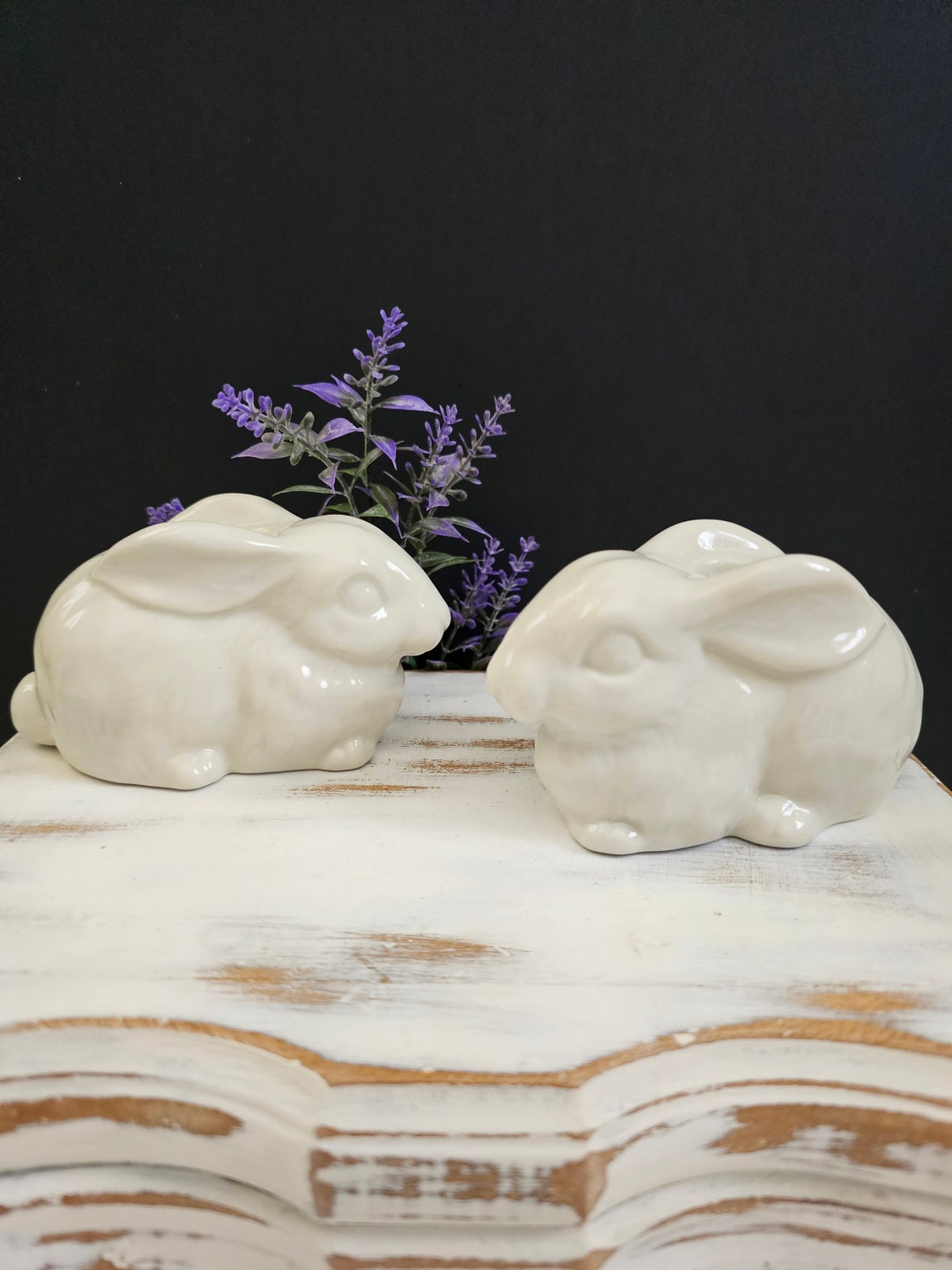 Pair Ceramic Rabbit Candle Holders - Rabbit Figurines Bunny - Rabbit ...