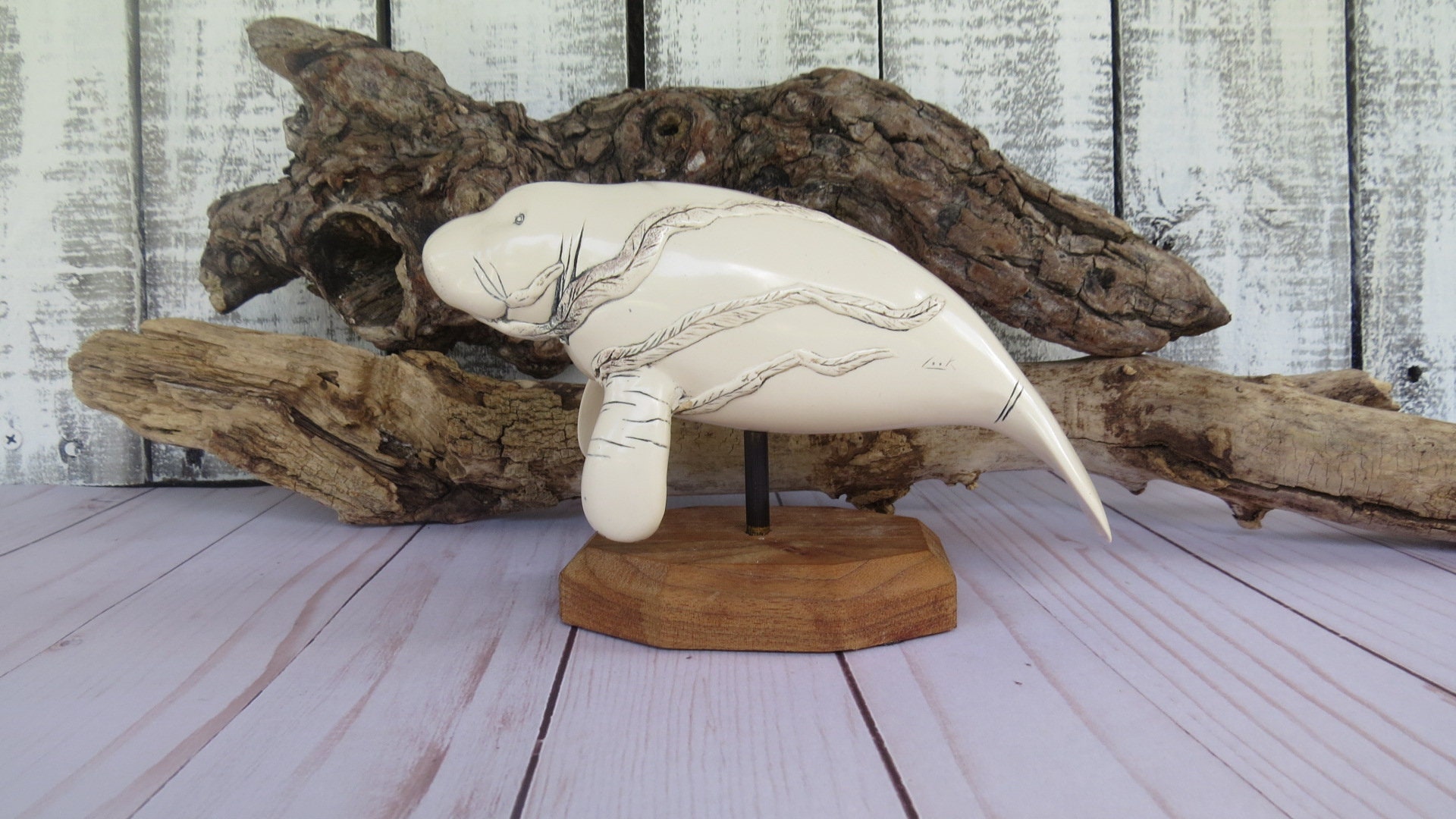 Manatee Sculpture Cultured Ivory Fine ART Sculpture Signed | Etsy