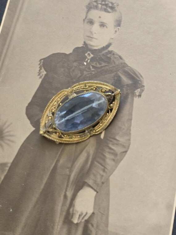 Antique Blue Glass Brooch Victorian Art Nouveau - Blu… - Gem
