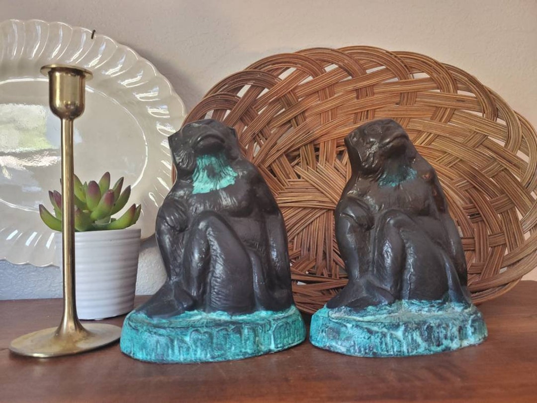 Vintage Monkey Bookends - Bronzed Monkey Bookends Boho Decor ...