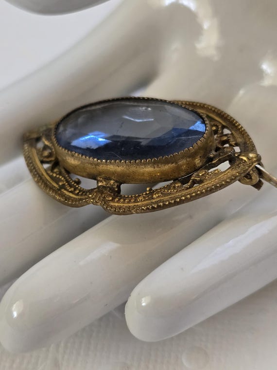 Antique Blue Glass Brooch Victorian Art Nouveau - Blu… - Gem