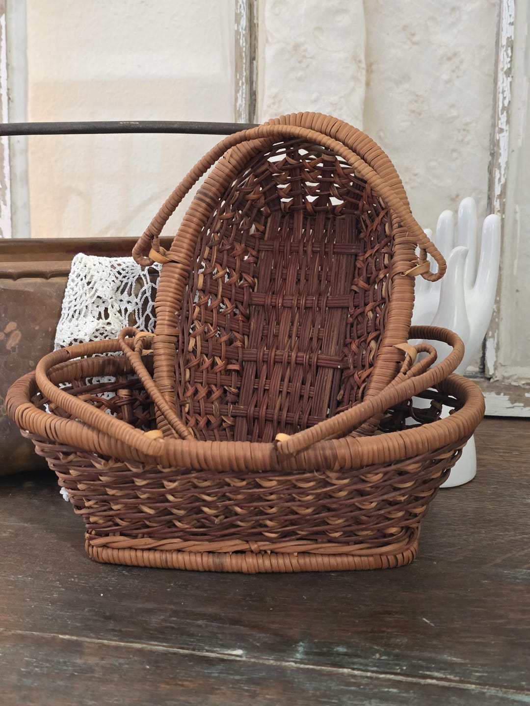 Vintage Set Gathering Baskets With Handles Egg Baskets - Etsy