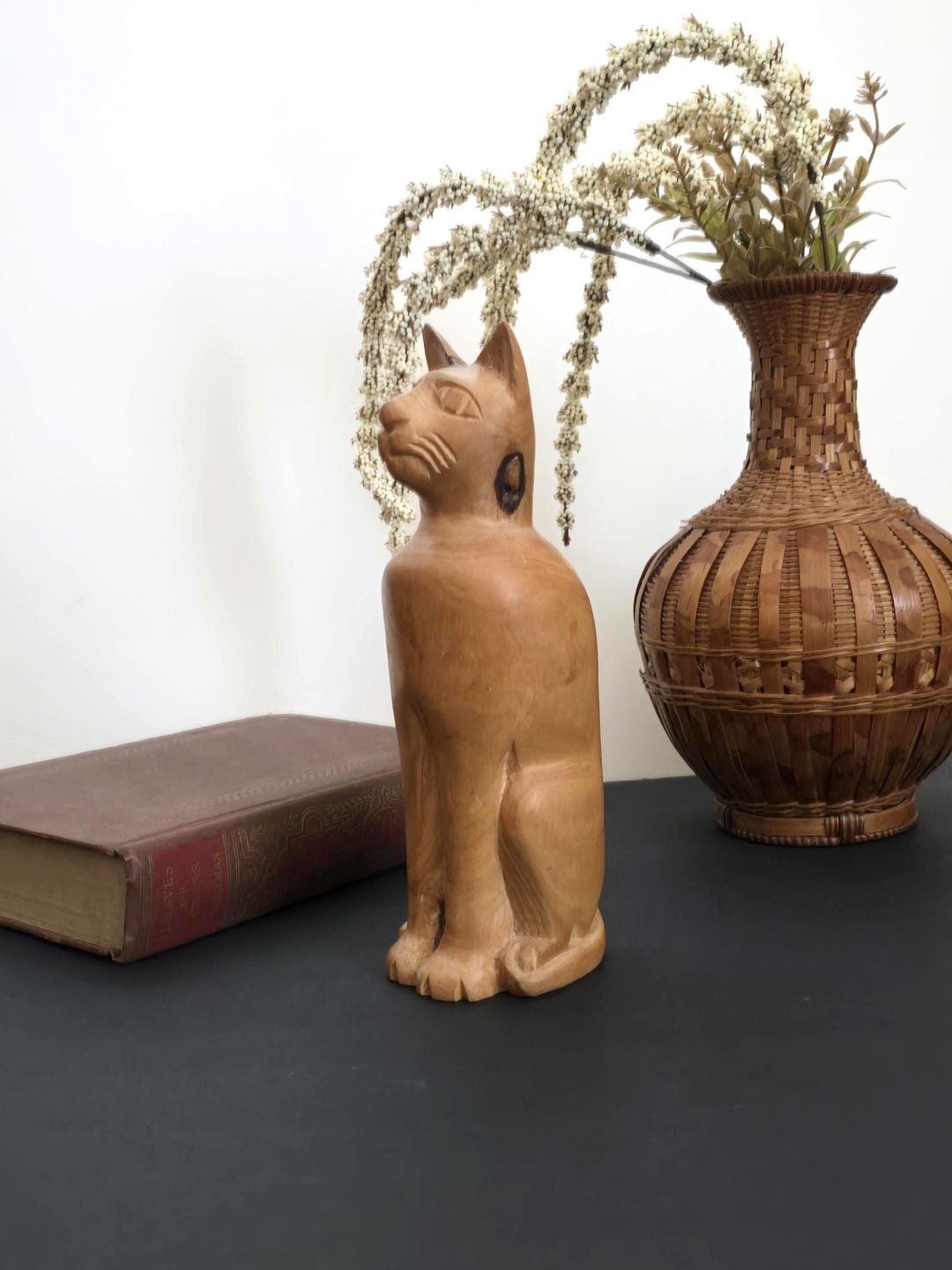 Vintage Solid Wood Carved Cat Folk Art - Cat Statue - Etsy