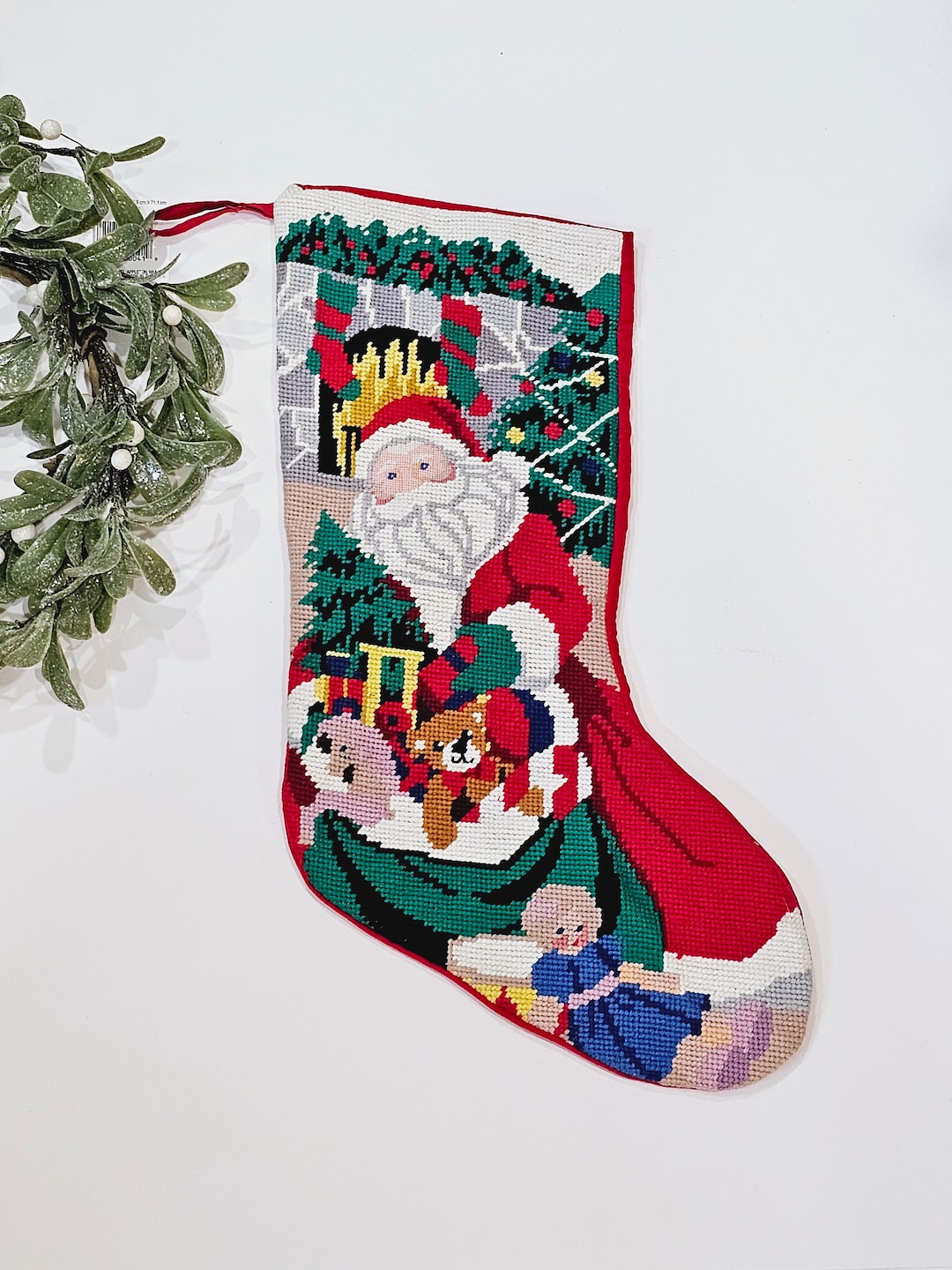 Vintage Needlepoint Christmas Stocking Santa Claus Toy Stocking - Etsy